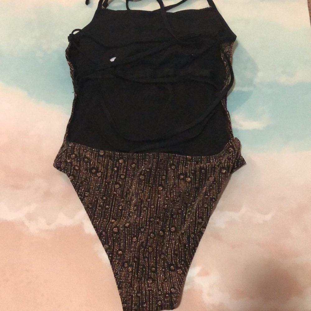 Metallic One Piece Strappy Cutout Bikini Monokini - Gem